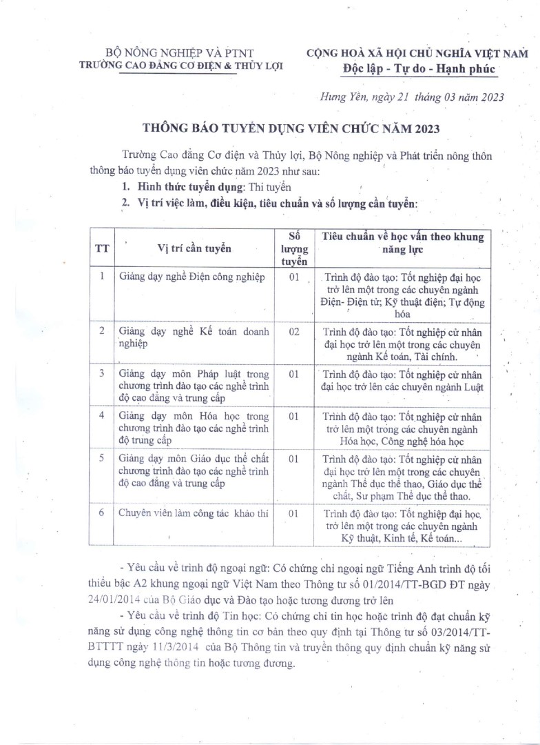 Thông báo tuyển dụng viên chức năm 2023